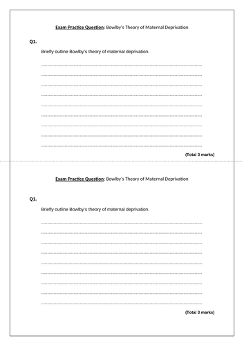 A-Level Psychology - BOWLBY'S THEORY OF MATERNAL DEPRIVATION ...