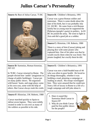 Worksheet: Character and Personality of Julius Caesar | Teaching Resources