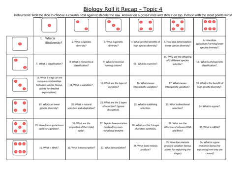 Aqa Biology Topic 4 Variation And Environment Revision Retrieval Practice Teaching Resources