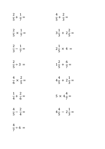 Mixed Fraction Calculations | Teaching Resources
