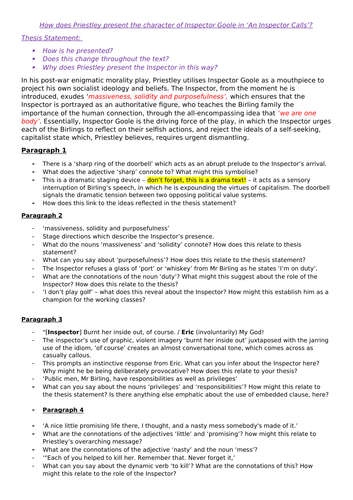 Inspector Calls Character Essay Plans - Sheila, Eric and Inspector ...