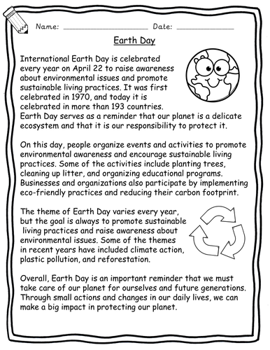 Earth Day / Environment - 5 Reading Comprehensions: pollution, water ...