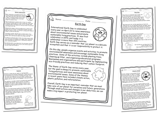 Earth Day / Environment - 5 Reading Comprehensions: pollution, water ...
