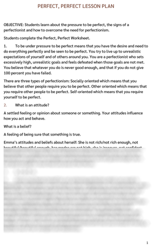 Resilience (Perfectionism) Worksheet and Lesson Plan (UK) | Teaching ...