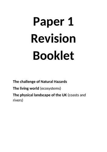 AQA GEOG GCSE PAPER 1 REVISION BOOKLET | Teaching Resources