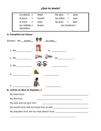 Qué te duele - Learn body parts in Spanish and say what hurts + Head ...