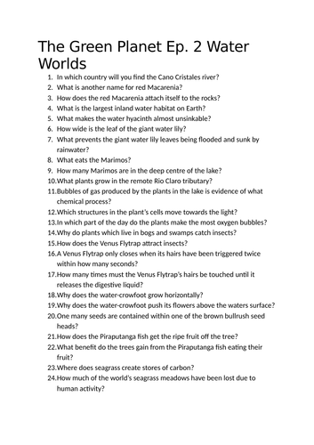 The Green Planet Ep.2 Worksheet | Teaching Resources