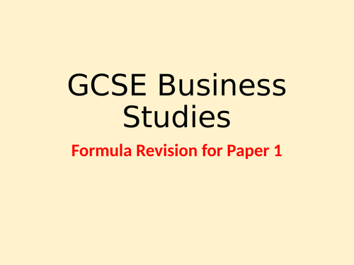 Edexcel GCSE Business Paper 1 1.3 Calculation Practice | Teaching Resources