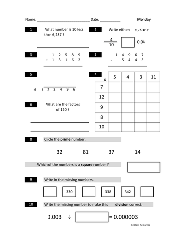 30 days of 5 sets of worksheets - National Curriculum and SATs for ...