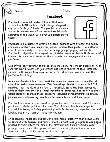 6 Social Media Reading Comprehensions TikTok Facebook Twitter Instagram ...