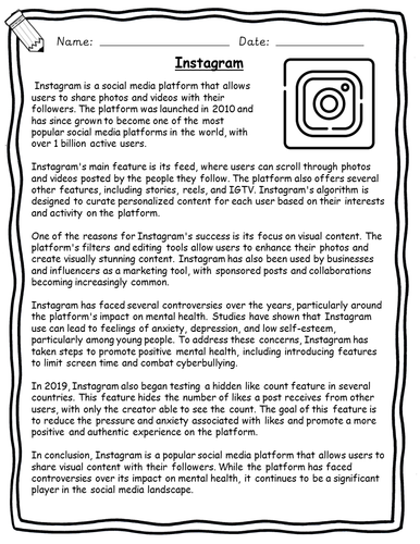 6 Social Media Reading Comprehensions TikTok Facebook Twitter Instagram ...