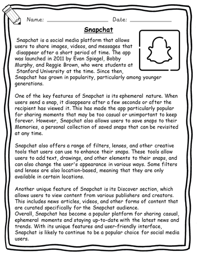 6 Social Media Reading Comprehensions TikTok Facebook Twitter Instagram ...