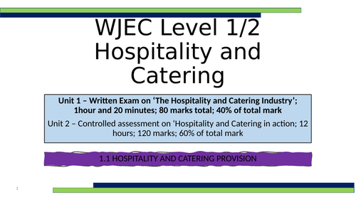 WJEC L1/2 Hospitality and Catering - New 2022/23 spec | Teaching Resources