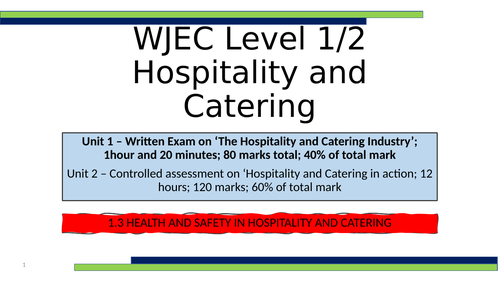 WJEC L1/2 Hospitality and Catering - New 2022/23 spec | Teaching Resources