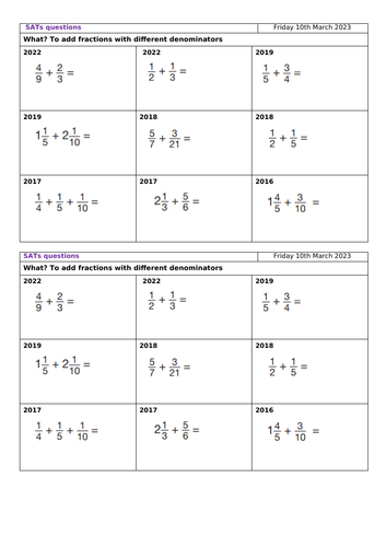 KS2 SATs questions - Adding fractions with different denominators | Teaching Resources