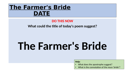 GCSE Poetry: Love and Relationships - The Farmer's Bride (Complete ...