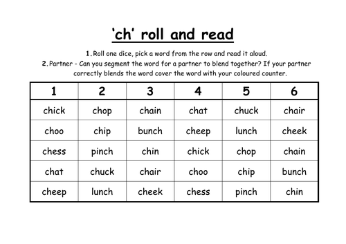 Phase 3 - ch, th, sh, ng - Read and Roll game | Teaching Resources Phase 3 - ch, th, sh, ng - Read and Roll game | Teaching Resources