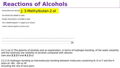 Alcohols Alevel Chemistry | Teaching Resources