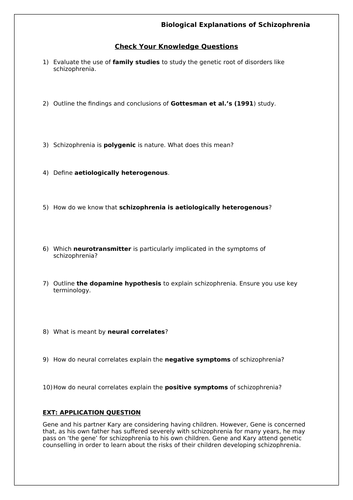 A-Level Psychology - BIOLOGICAL EXPLANATIONS FOR SCHIZOPHRENIA ...