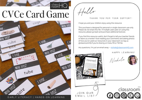 CVCe Final Silent 'e' I Have, Who Has Listening Game | Teaching Resources
