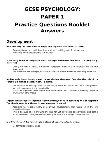 GCSE Psychology (Edexcel) Paper 1 - Revision - Exam Questions & Answers ...