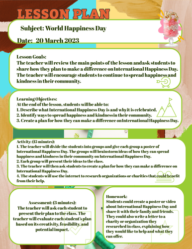International Happiness Day Lesson Plan | Teaching Resources