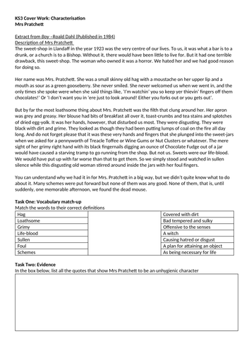 KS3 English Cover: Mrs Pratchett | Teaching Resources