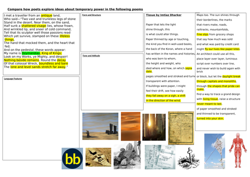 Poetry comparison sheets for Power&Conflict | Teaching Resources