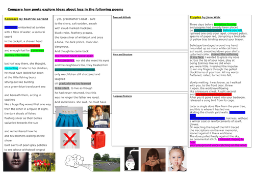 Poetry comparison sheets for Power&Conflict | Teaching Resources