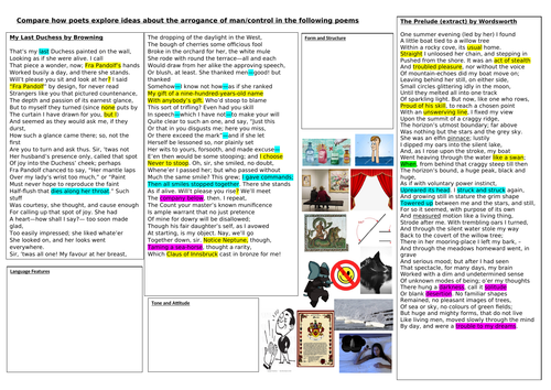 Poetry comparison sheets for Power&Conflict | Teaching Resources