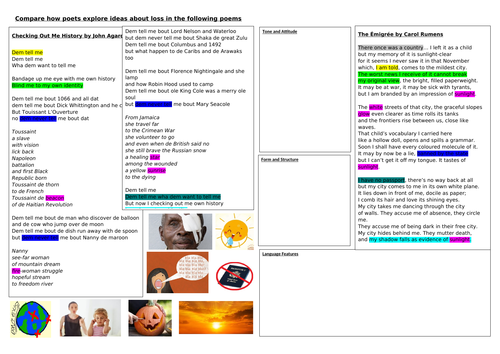 Poetry comparison sheets for Power&Conflict | Teaching Resources