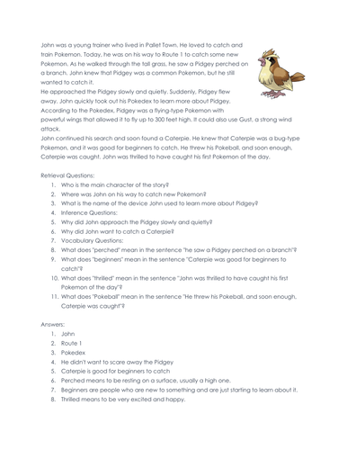 Pokemon Comprehension | Teaching Resources
