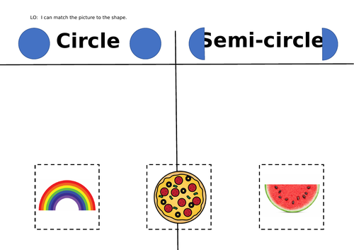 Circle vs Semi-circle cut and stick | Teaching Resources