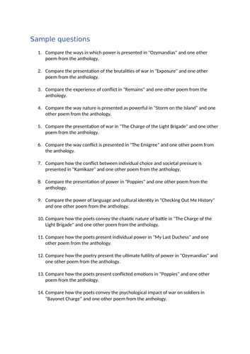 Power and Conflict AQA GCSE - sample questions | Teaching Resources