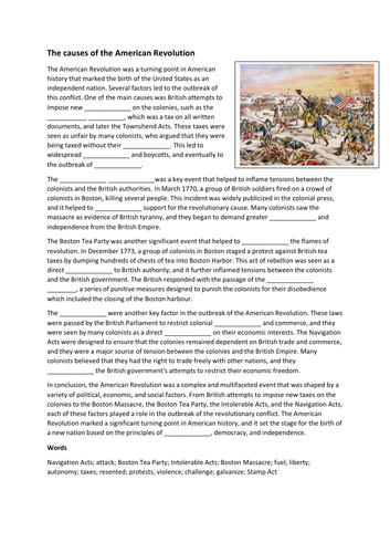 The causes of The American Revolution fill in the blanks | Teaching ...