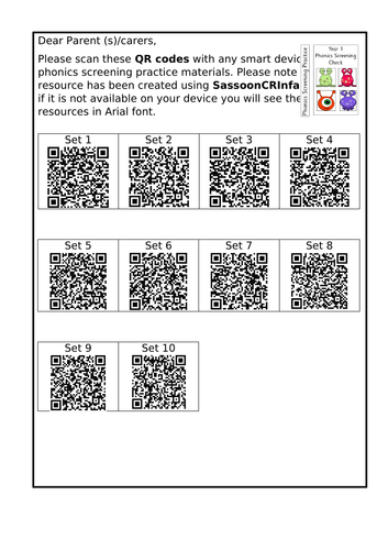 Phonics screening practice tests QR codes | Teaching Resources
