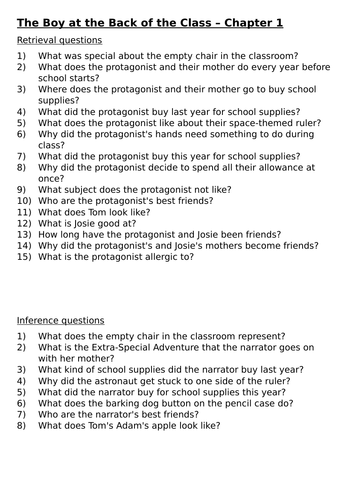 The Boy at the Back of the Class Ch.1 Whole Class Guided Reading ...