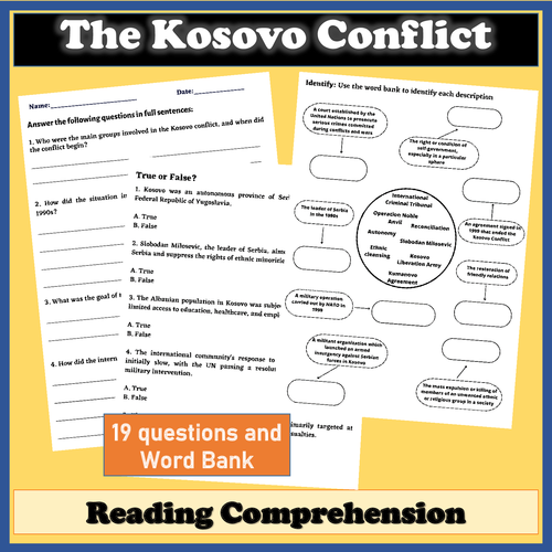 The Kosovo Conflict Reading Comprehension Passages and Worksheets ...