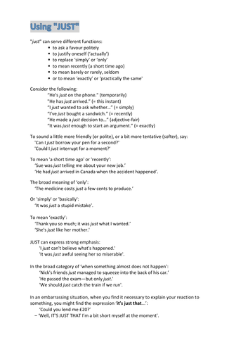 Using "Just" in English (syntax) | Teaching Resources