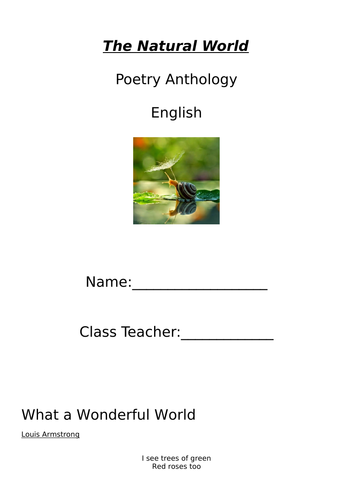 The Natural World Poetry SoW Year 7 | Teaching Resources