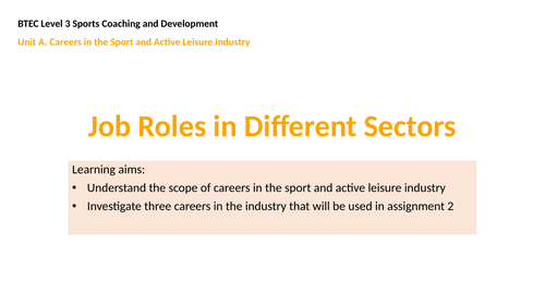 BTEC L3 Sports Coaching and Development - Unit A Careers in Sport and ...