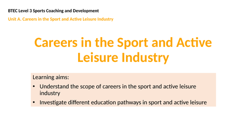 BTEC L3 Sports Coaching and Development - Unit A Careers in Sport and ...