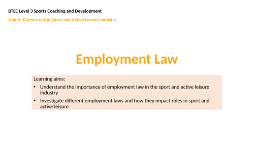 BTEC L3 Sports Coaching and Development - Unit A Careers in Sport and ...