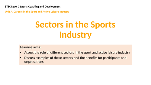 BTEC L3 Sports Coaching and Development - Unit A Careers in Sport and ...
