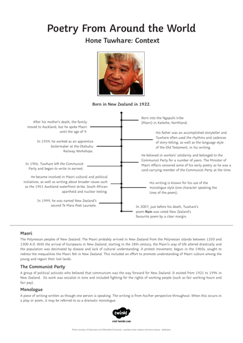 Around the World Poetry SoW Year 8 | Teaching Resources