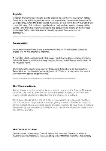 Gothic Creative Writing SoW Y8 | Teaching Resources
