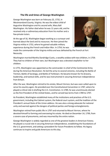 The life and times of George Washington | Teaching Resources