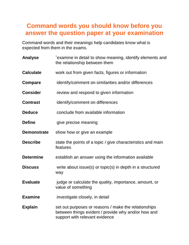 Command words in Chemistry Question papers | Teaching Resources