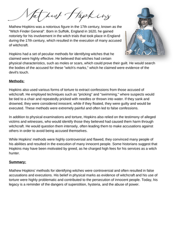 Lesson 3 of 5 - How important was Matthew Hopkins? | Teaching Resources