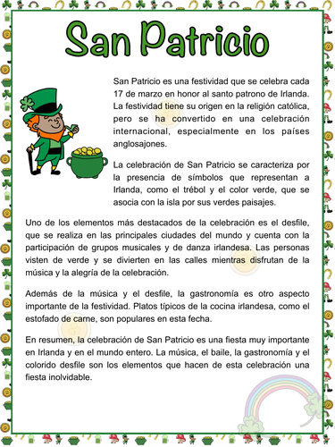 Reading comprehension | St Patrick’s Spanish| San Patricio Comprensión ...